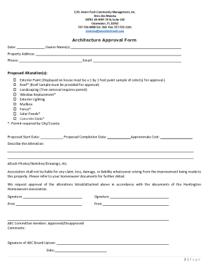 Fillable Online Architecture Approval Form - Huntington HOA of Safety Harbor Fax Email Print ...