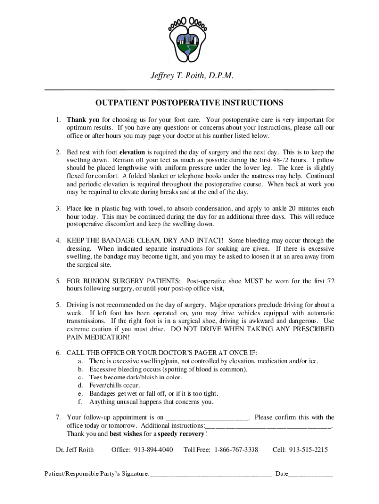 Fillable Online Post-Operative Instruction Sheet for Foot and Ankle ...