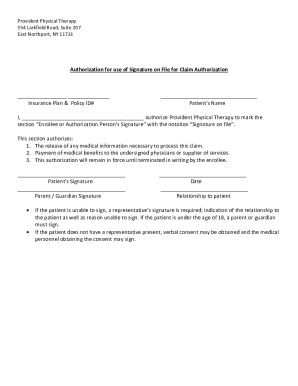 Fillable Online Authorization-for-use-of-signature-on-file-for-Claim ...