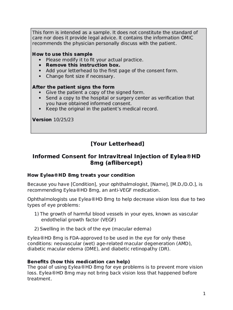 Ined Consent for Intravitreal Injection of EyleaHD 8mg (aflibercept ...
