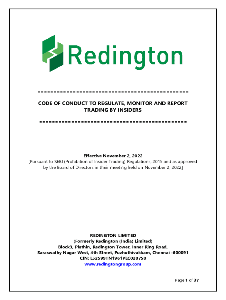 Fillable Online Code-of-Conduct-for-prohibition-of-Insider-Trading-and- ... Fax Email Print ...