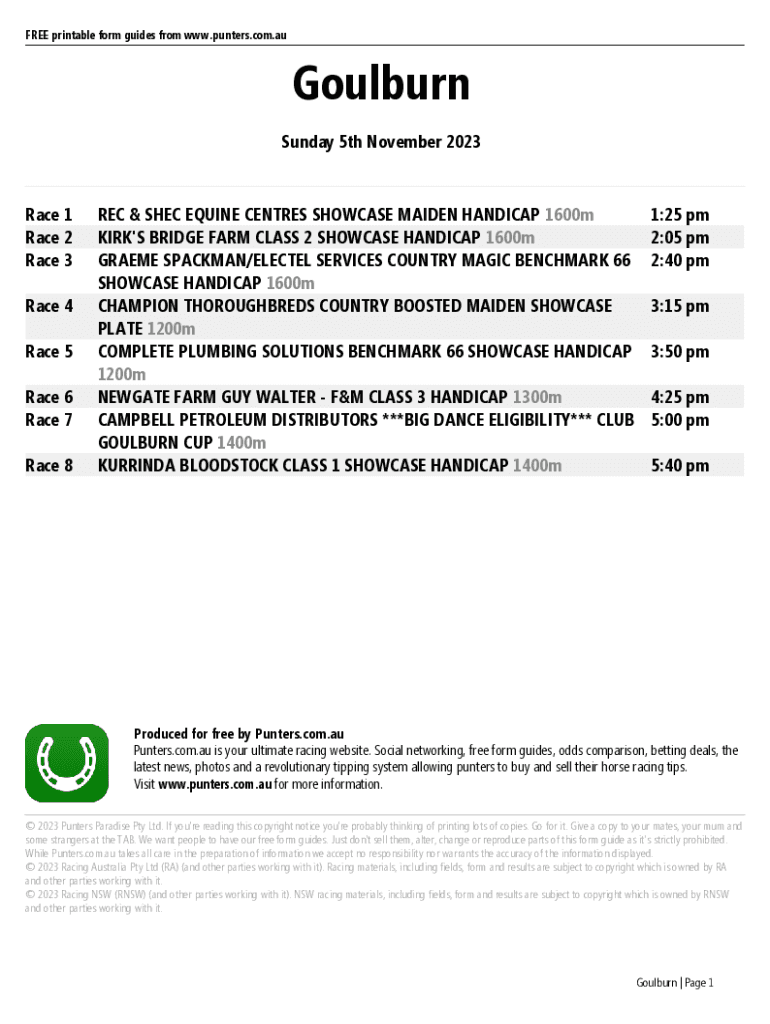 Fillable Online Goulburn Printable Form Guide - Sunday 5th November ...