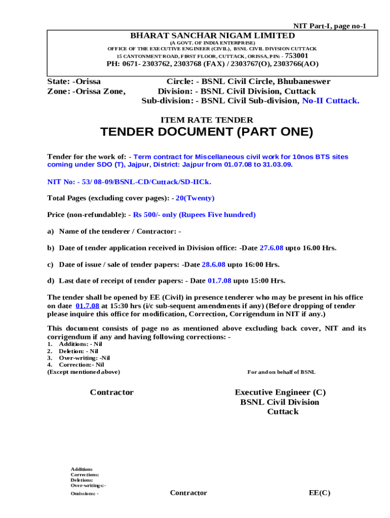 Tender for the work of: - Term contract for Miscellaneous civil work ...