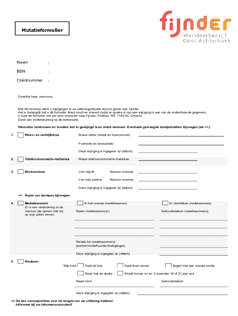 Invulbaar Online Met dit formulier dient u wijzigingen in uw ...