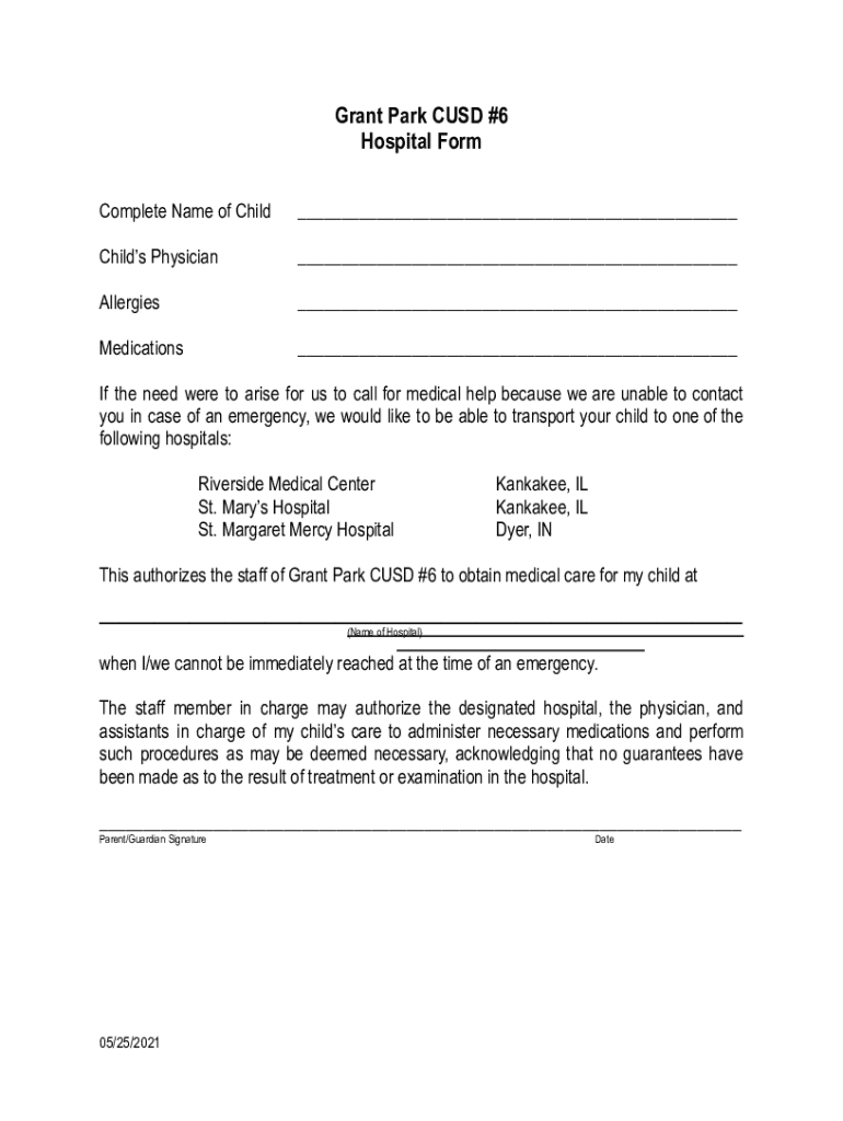 Fillable Online Hospital Form.docx Fax Email Print - pdfFiller