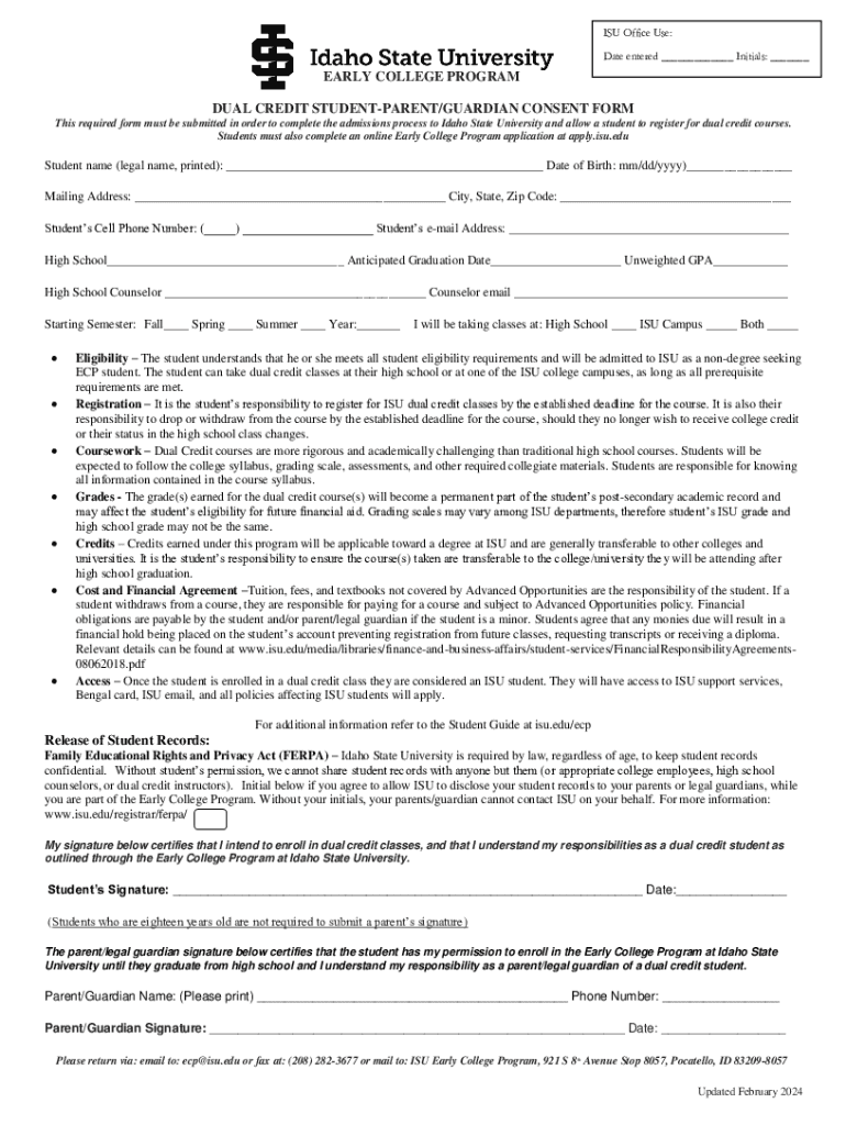 Fillable Online College & Career Menu - ISU Early College Application ...