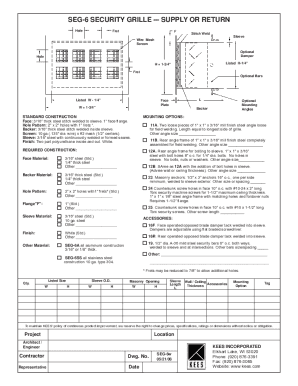 Fillable Online Security Grille SEG-6. SEG-6 security grille supply or return. Displays standard ...