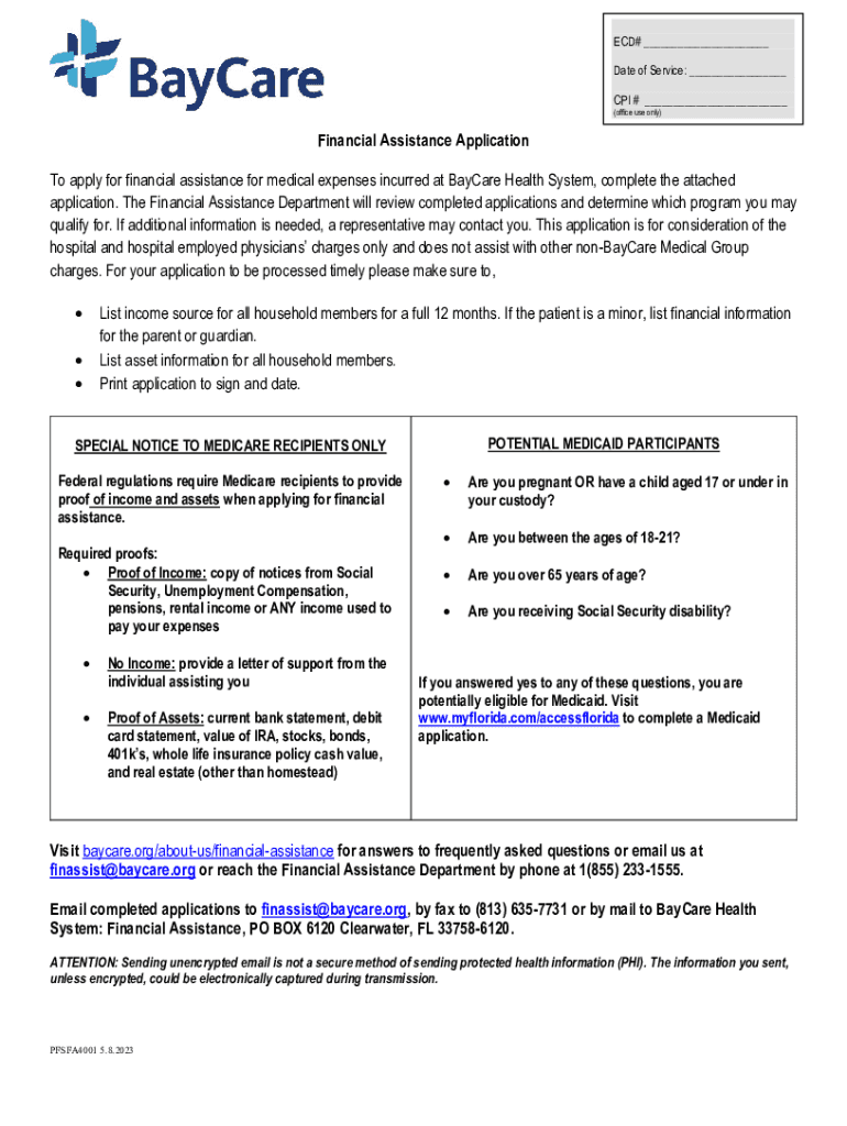 Fillable Online Financial Assistance application - BayCare Health System Fax Email Print - pdfFiller