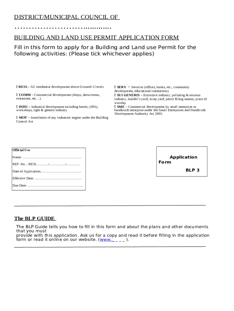 Fill in this to apply for a Building and Land use Permit for the following activities: (Please ...