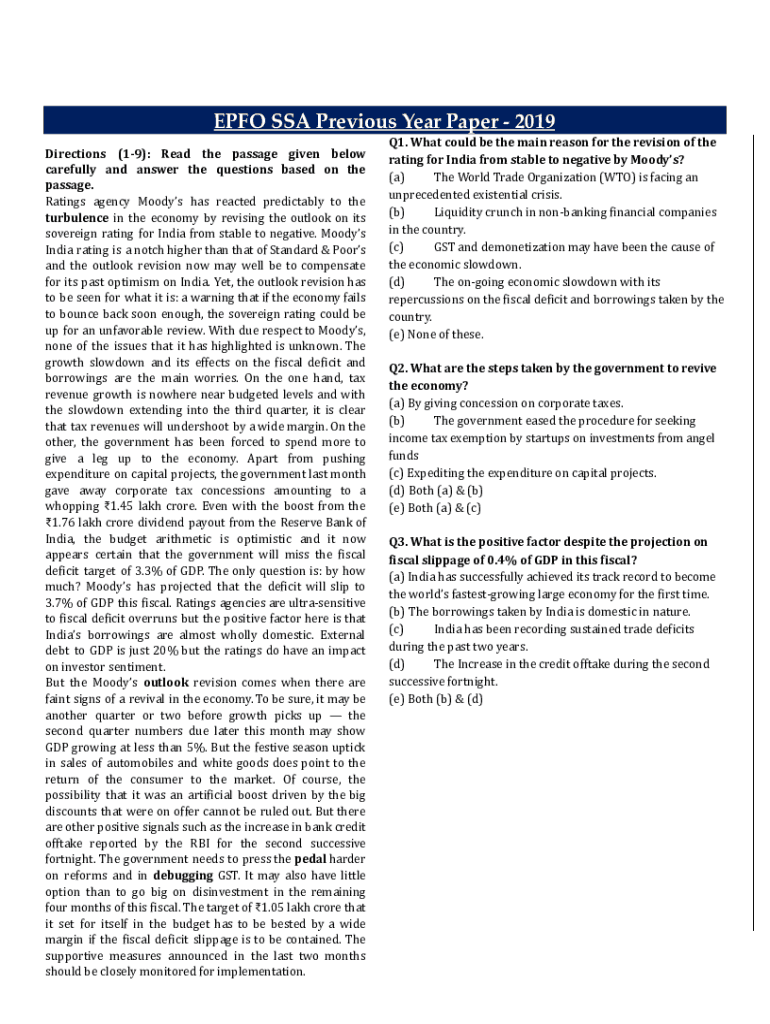 Fillable Online EPFO SSA Previous Year Question Papers Fax Email Print ...