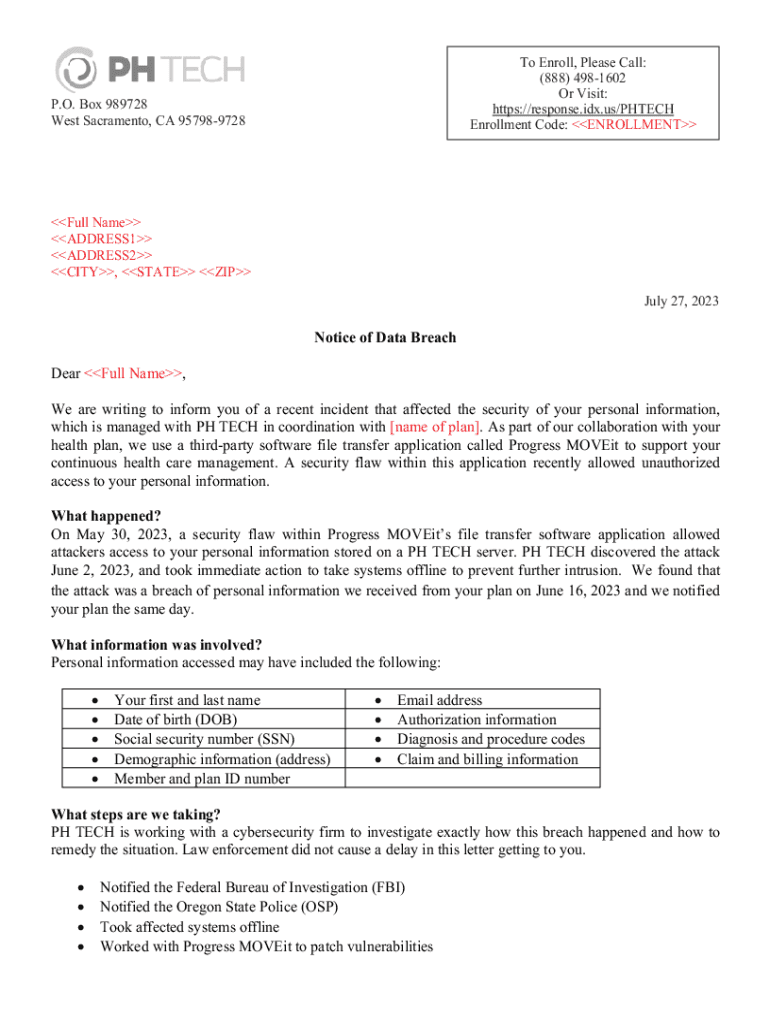 Fillable Online ph tech notification of a data breach Fax Email Print ...