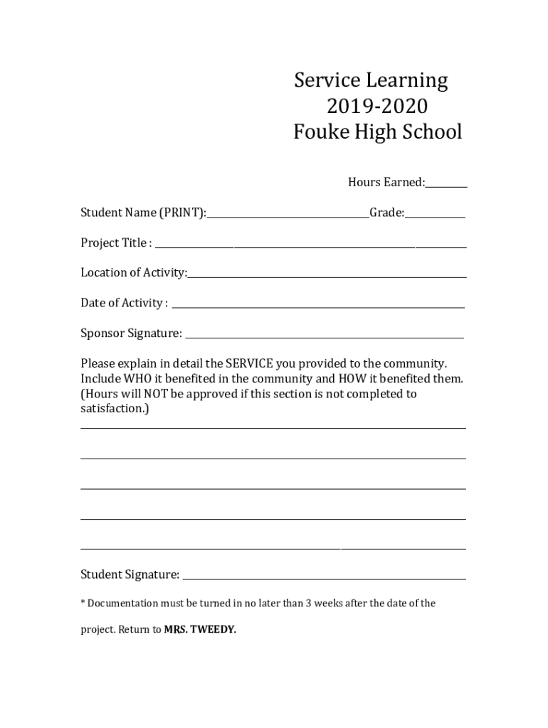 Fillable Online Service Learning Experience Form Fax Email Print ...