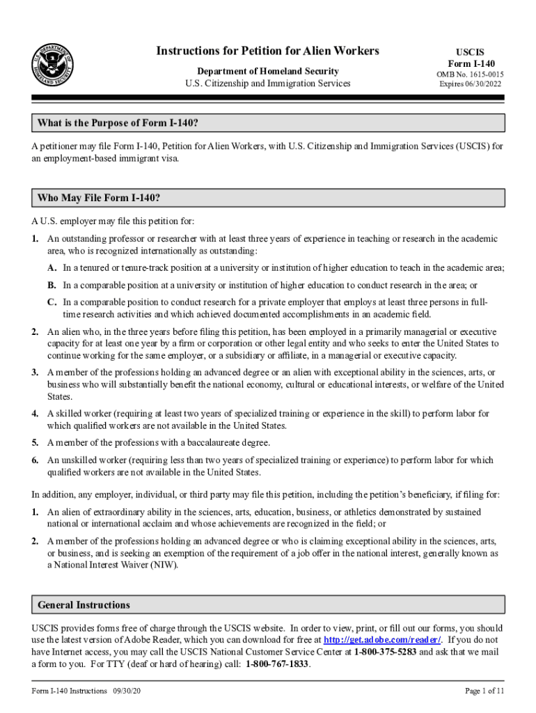Fillable Online Instructions for Petition for Alien Workers Fax Email Print - pdfFiller