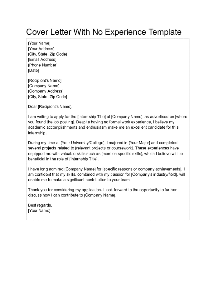 Fillable Online Cover Letter With No Experience Template Fax Email ...