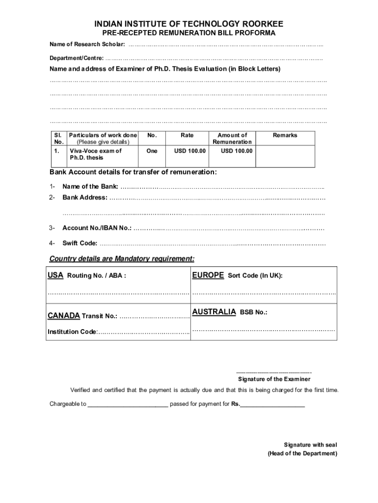 Fillable Online iitr ac Proforma for Examiner's Report on Ph.D. Thesis ...