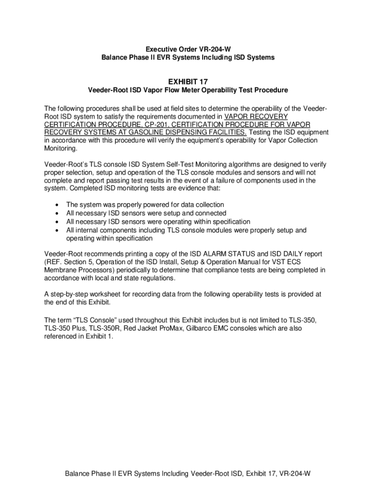 Fillable Online Veeder-Root ISD Vapor Flow Meter Operability Test ...