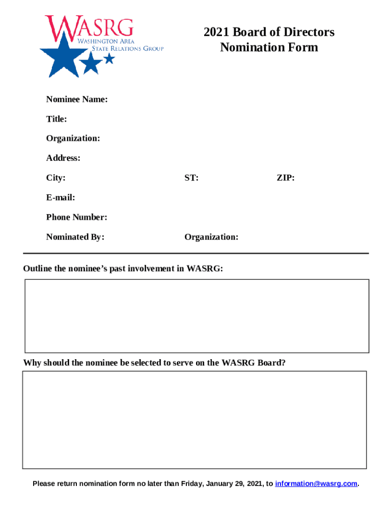 WASRG Board Nomination Doc Template | pdfFiller