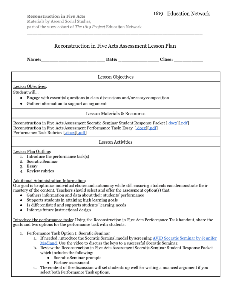 Fillable Online Reconstruction in Five Acts Assessment LP Fax Email Print - pdfFiller