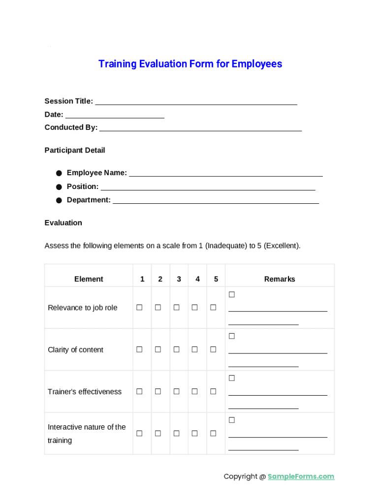 Training Evaluation TemplatePDF Doc Template | pdfFiller