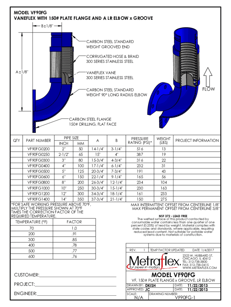 Fillable Online VANEFLEX WITH 150# PLATE FLANGE AND A LR ELBOW x GROOVE ...