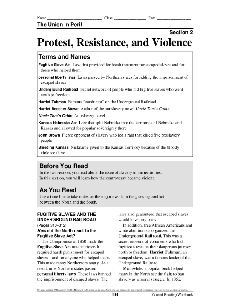 Fillable Online Chapter 10 The Union In Peril: Section 2 Protest ...