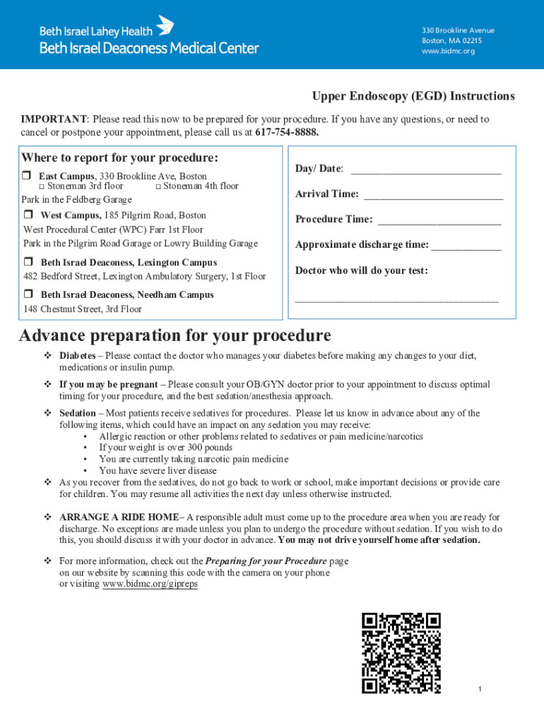 Fillable Online Upper Endoscopy (EGD) Instructions. Upper Endoscopy ...