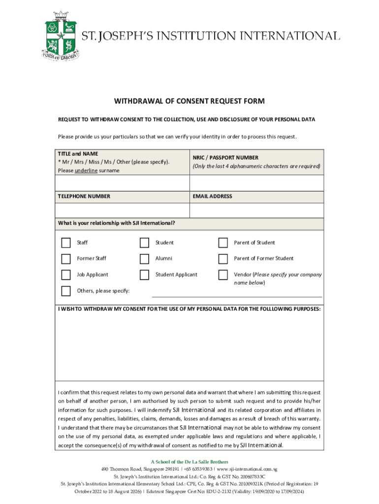 Fillable Online 1c. SJII - Withdrawal of Consent Request Form.docx Fax ...