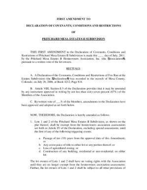 Fillable Online first amendment to declaration of covenants and ... Fax ...