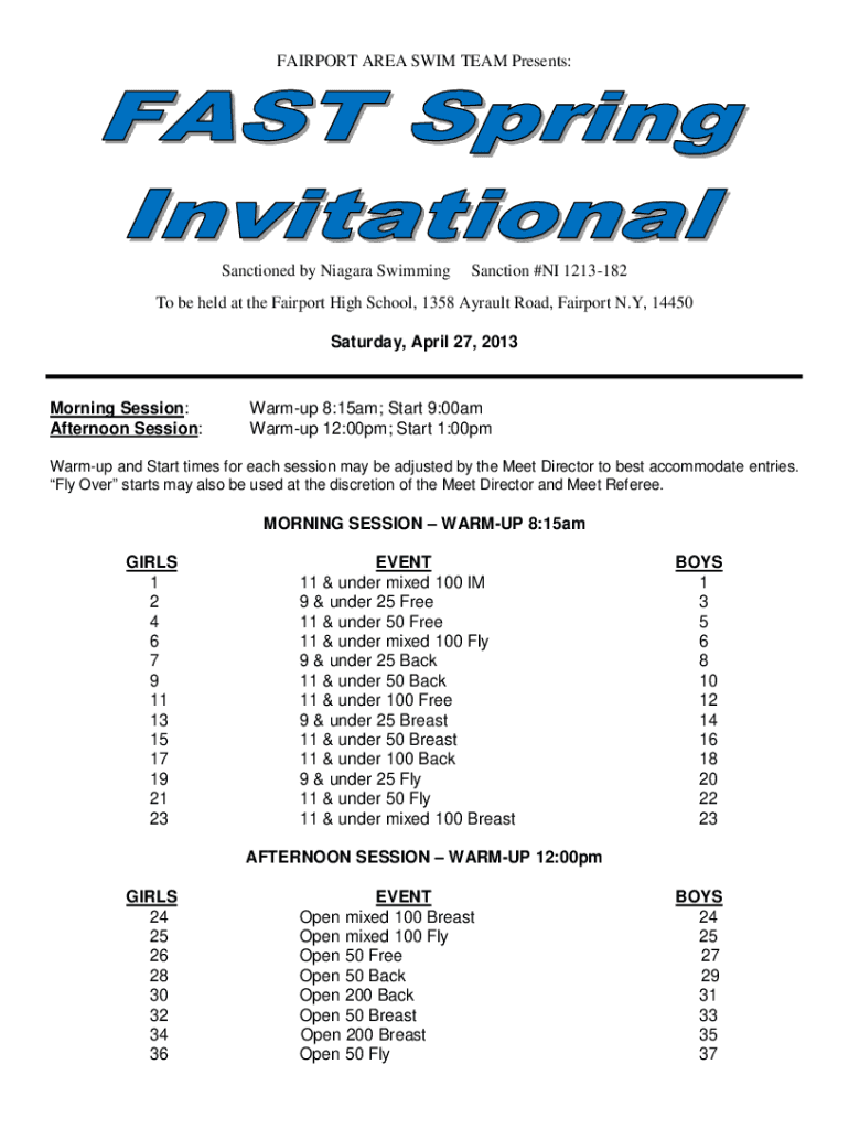 Fillable Online Fairport Area Swim Team - Voted Rochester NY's #1 Swim ... Fax Email Print ...