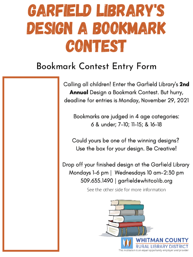 Fillable Online Garfield Library's Design a Bookmark Fax Email Print ...