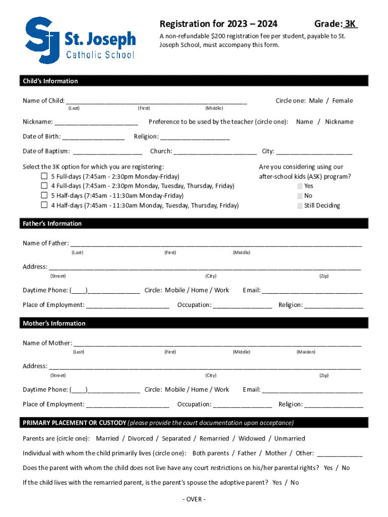 Fillable Online 2023-2024 Registration form NEW FAMILY 3K.docx Fax ...