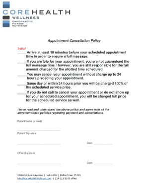 Fillable Online Late Arrival and Appointment Cancellation Policies Fax ...