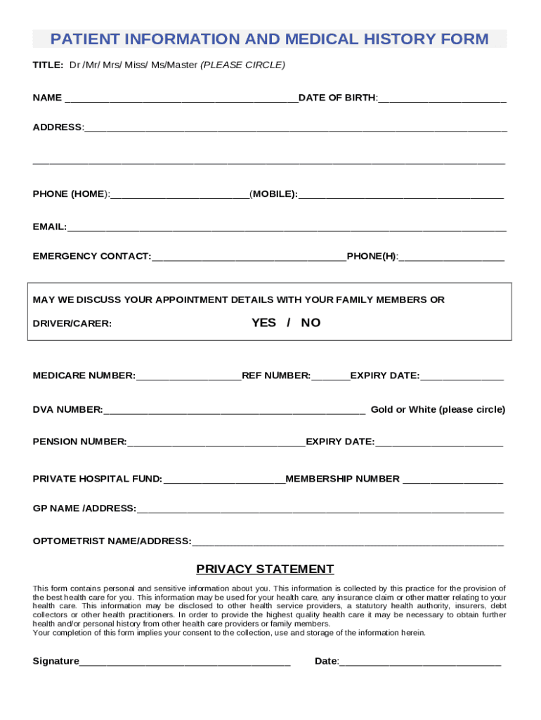 Online PATIENT INATION Dr Mr Mrs ... Doc Template | pdfFiller