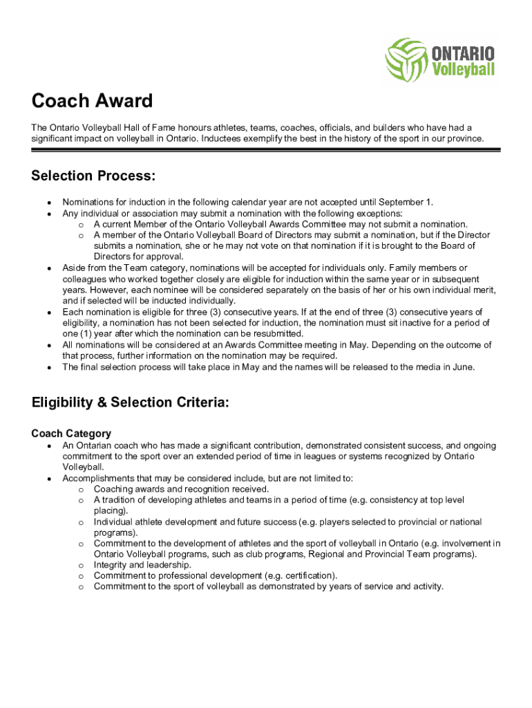 Fillable Online Ontario Volleyball Hall of Fame Fax Email Print - pdfFiller
