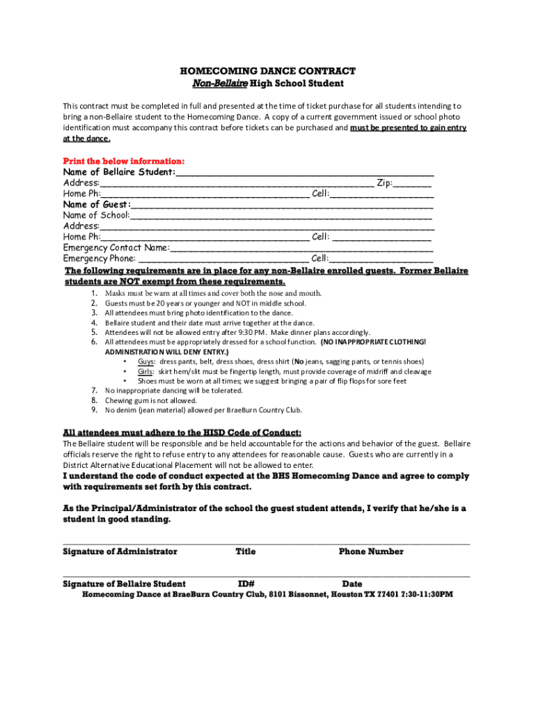 Fillable Online Programs and Activities / Homecoming Dance Information ...
