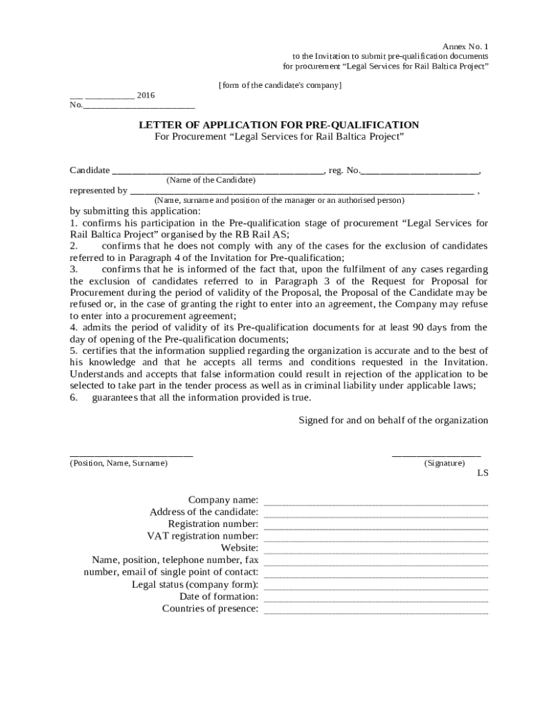 for procurement "Legal Services for Rail Baltica Project" Doc Template | pdfFiller