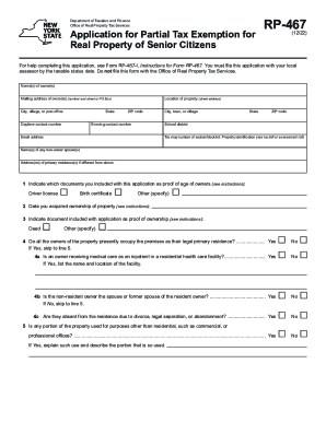 Fillable Online Form RP-467 Application for Partial Tax Exemption for ...