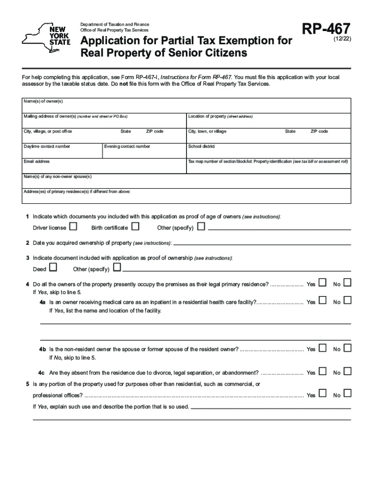 Fillable Online Form RP-467 Application for Partial Tax Exemption for ...