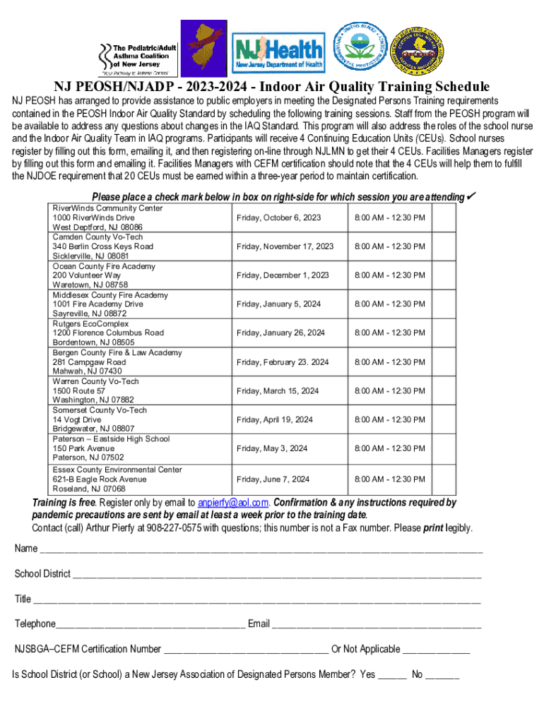 Fillable Online sph rutgers contained in the PEOSH Indoor Air Quality ...