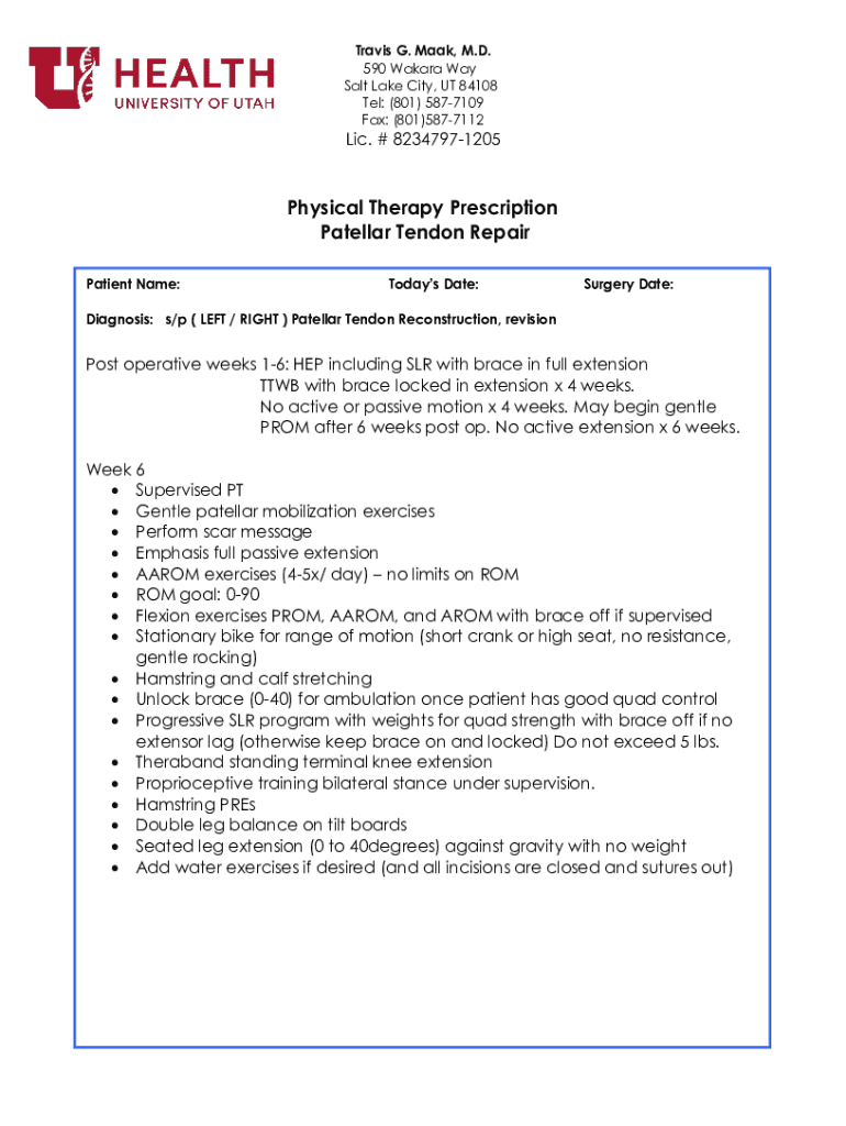 Fillable Online Patellar Tendon RepairPhysical Therapy Protocol Fax ...