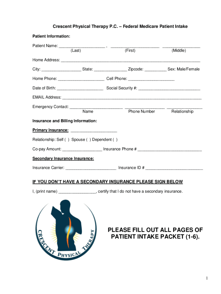 Fillable Online PLEASE FILL OUT ALL PAGES OF PATIENT INTAKE PACKET ...