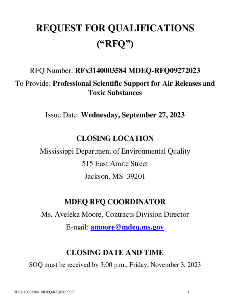 Fillable Online RFQ Number: RFx3140003584 MDEQ-RFQ09272023 Fax Email ...