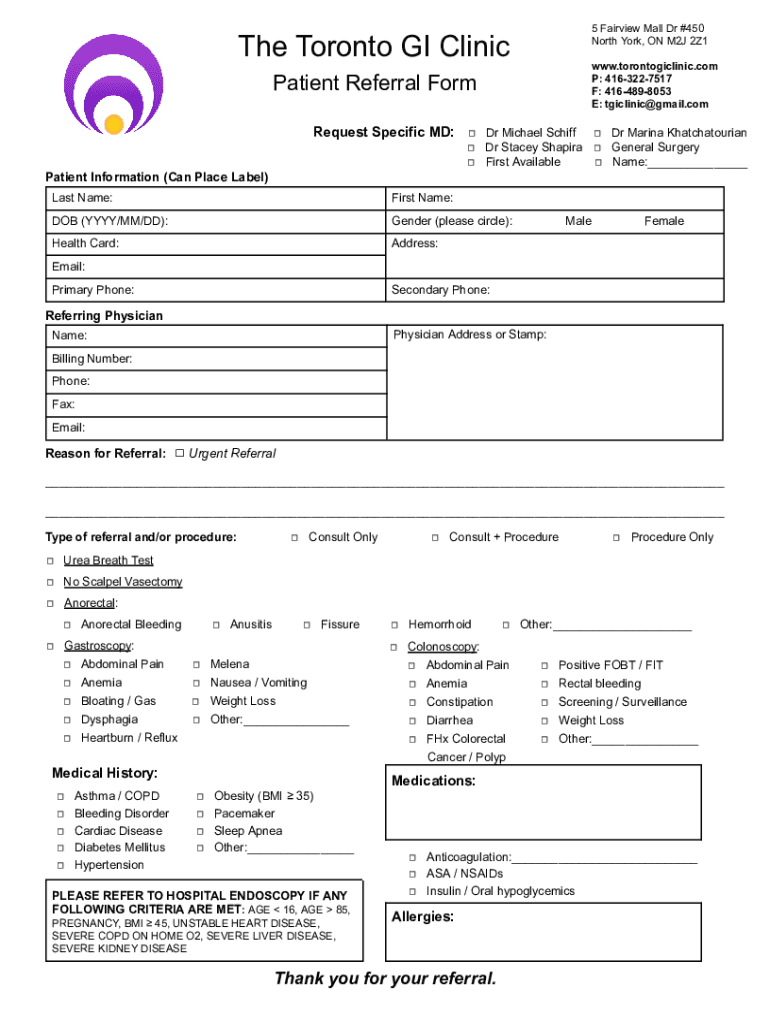 Fillable Online TGI Clinic Referral Form 2023-07-25 NO FISTULA Fax ...