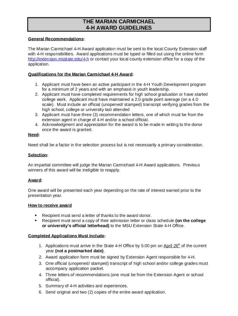 4-H Awards and Scholarships Doc Template | pdfFiller