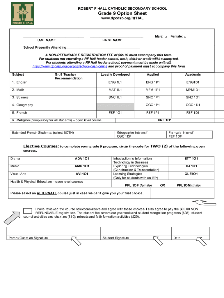 Fillable Online Robert F. Hall Catholic Secondary School - Course ...