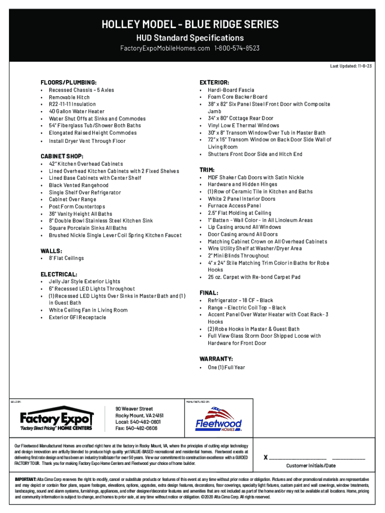 Fillable Online HOLLEY MODEL - BLUE RIDGE SERIES Fax Email Print - pdfFiller