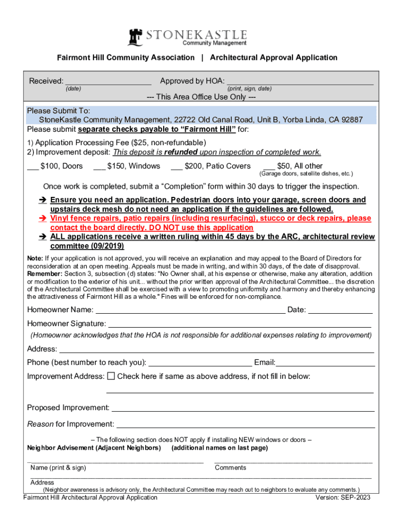Fillable Online Fairmont Hill Community AssociationArchitectural Approval ... Fax Email Print ...
