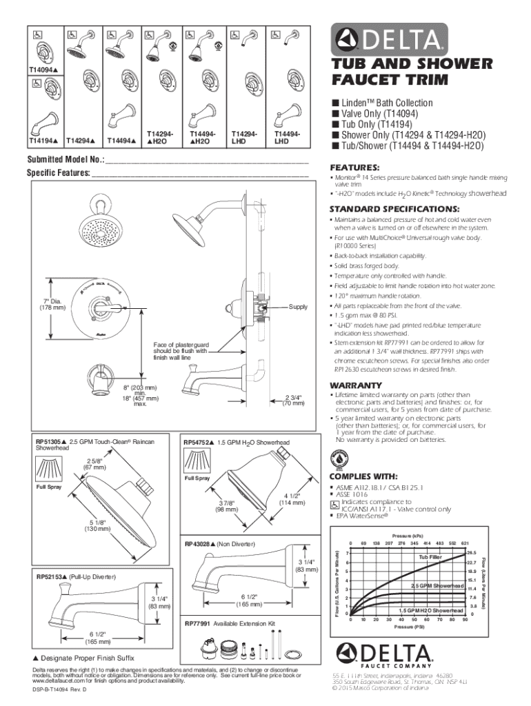 Fillable Online Delta Linden Monitor 14 Series Tub & Shower Trim in ...