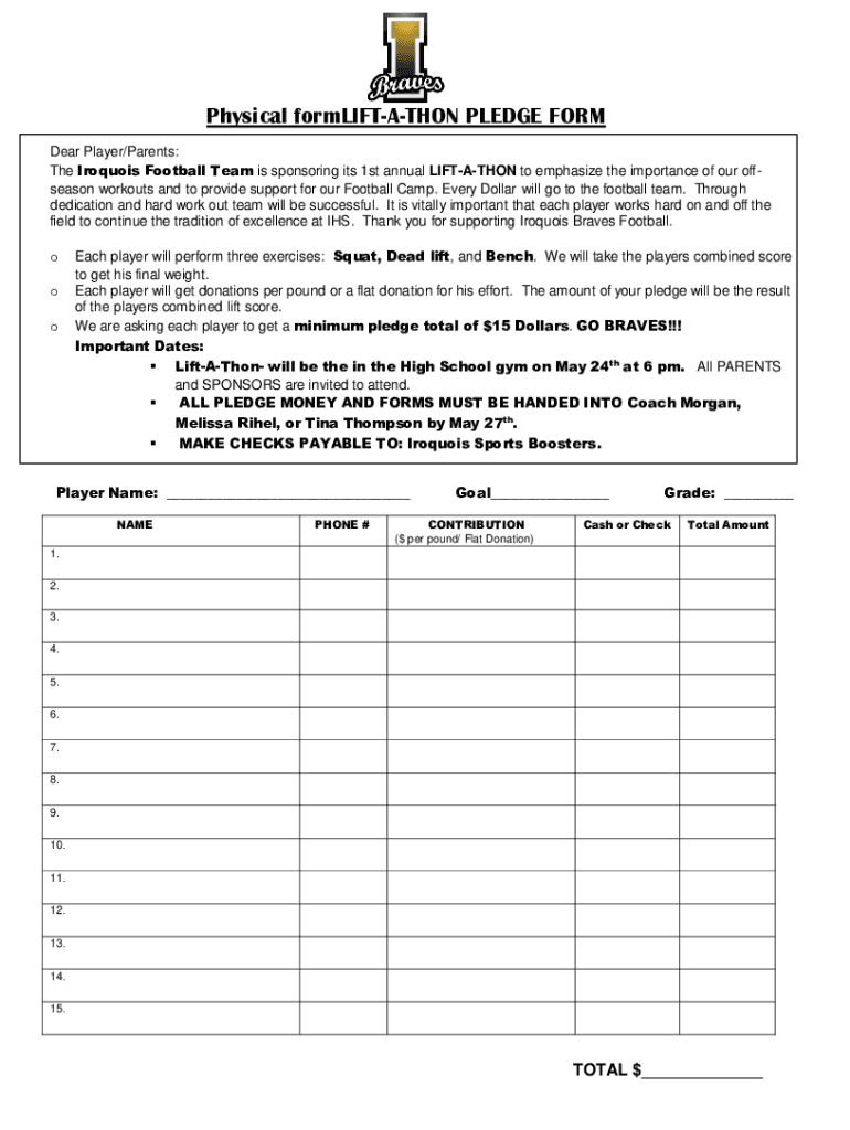 Fillable Online LIFT-A-THON FORM - Iroquois Braves Football Fax Email ...