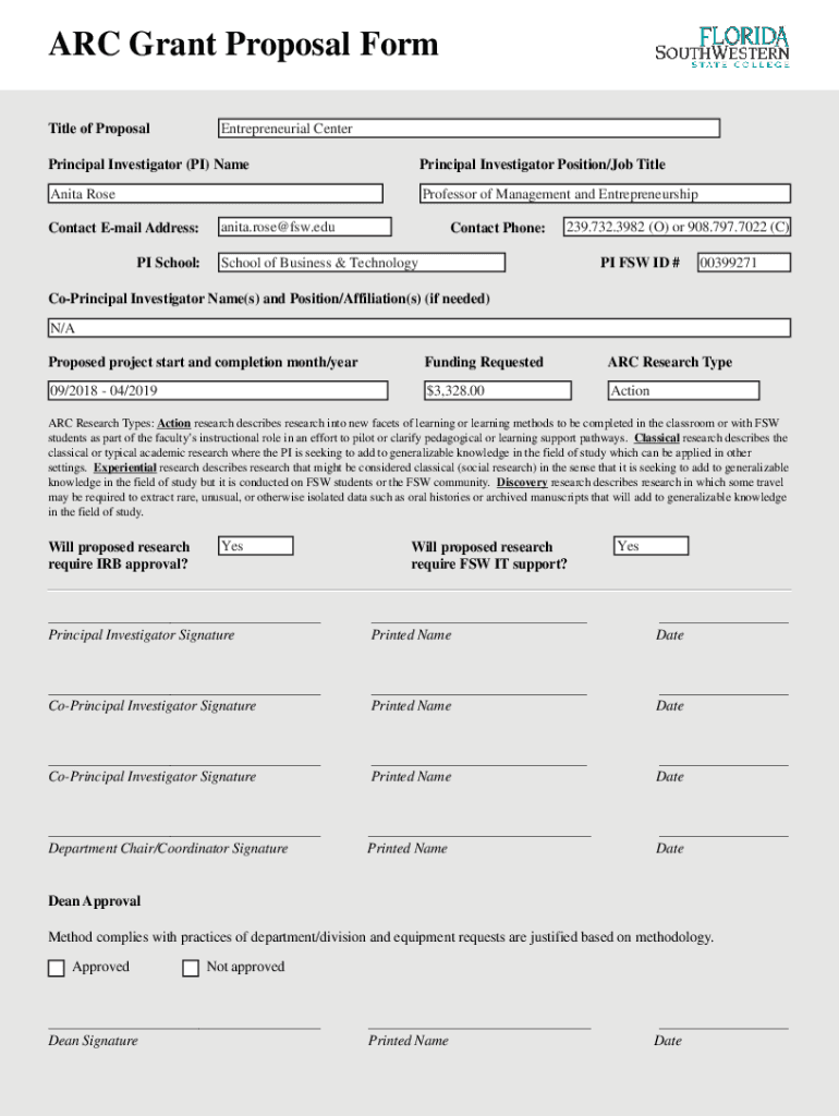 Fillable Online ARC Grant Proposal Form Fax Email Print - pdfFiller